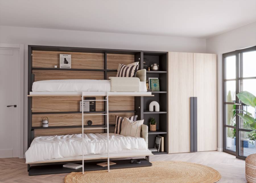 Folding bunk bed with integrated desk and wardrobe – furniflex.ae