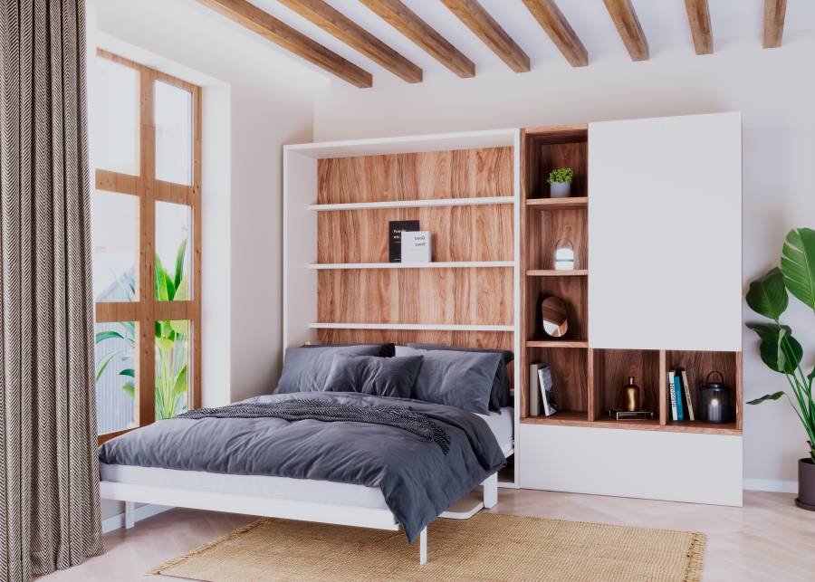 Folding double bed with integrated desk – furniflex.ae